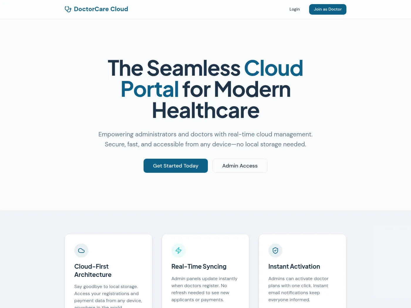 Doctor Admin Cloud Portal