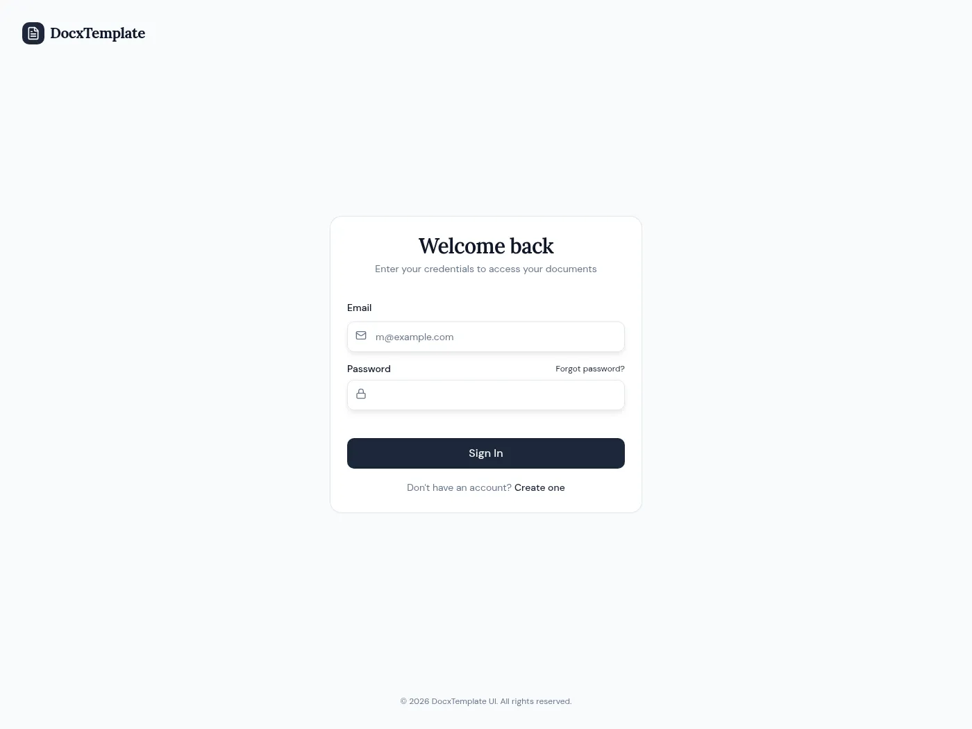 Docx Template Login UI