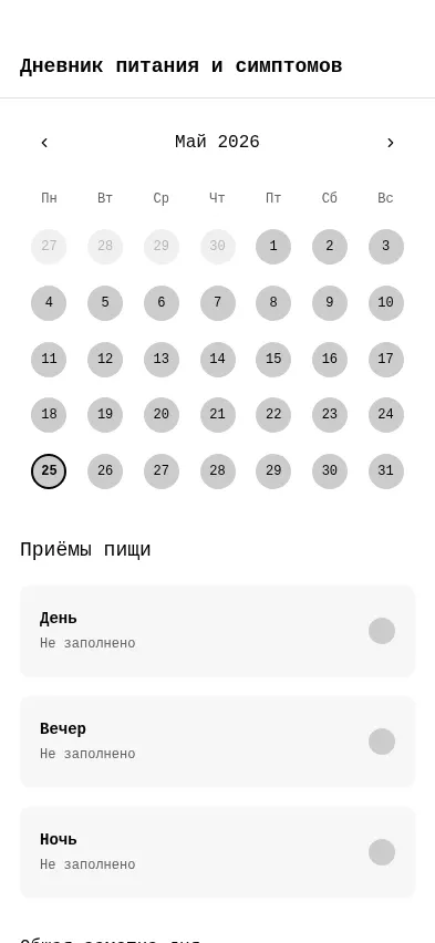Дневник питания и симптомов
