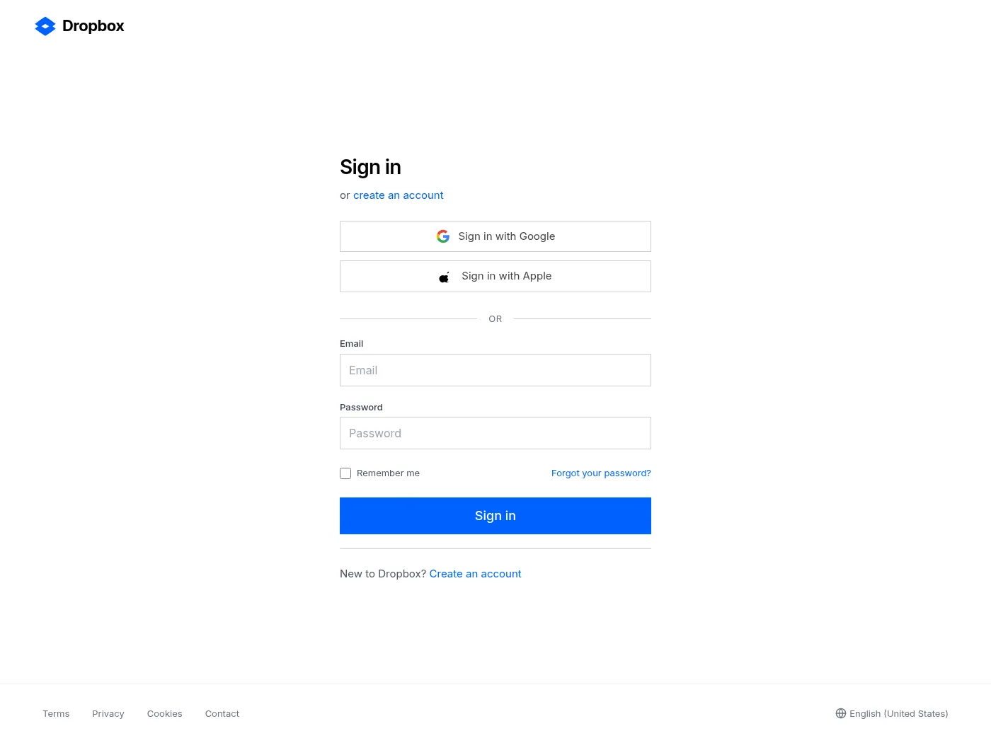 Dropbox Login Clone