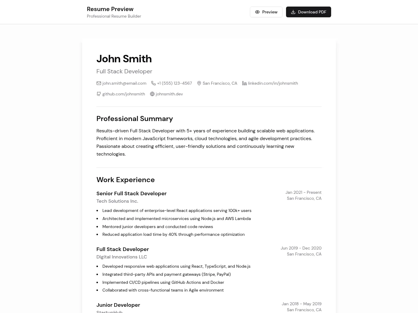Dynamic Resume Builder