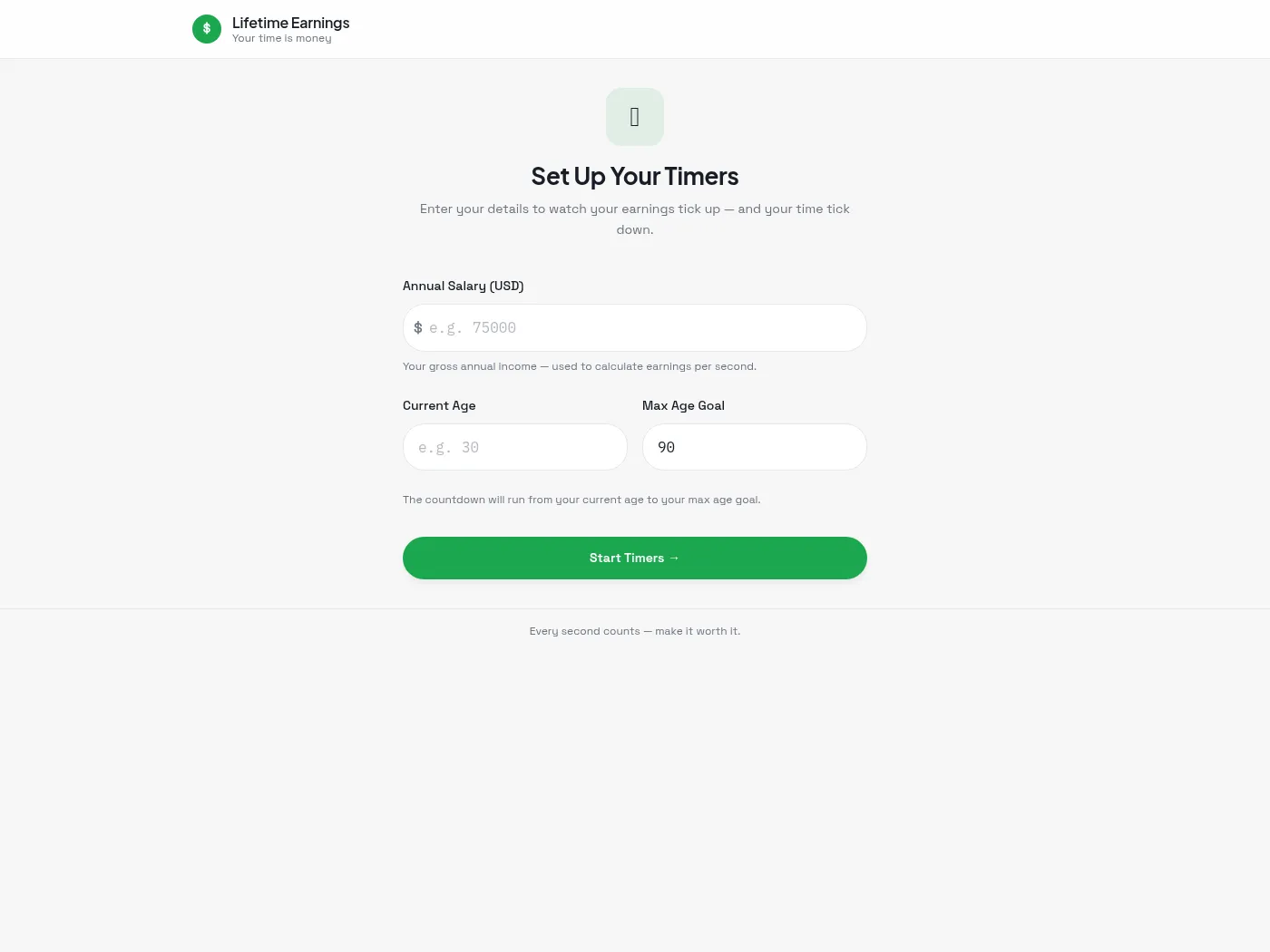 Lifetime Earnings Timer