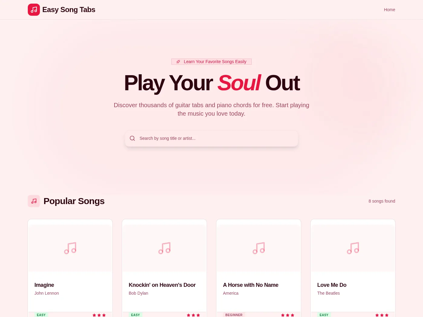 Easy Song Tablatures