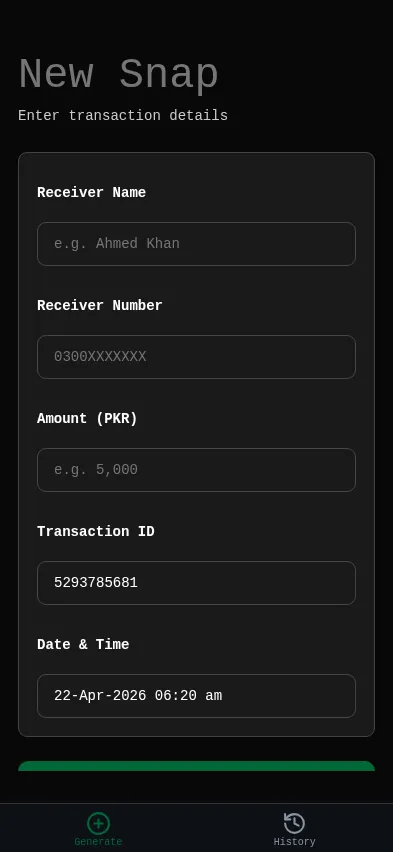 Easypaisa Snap Generator