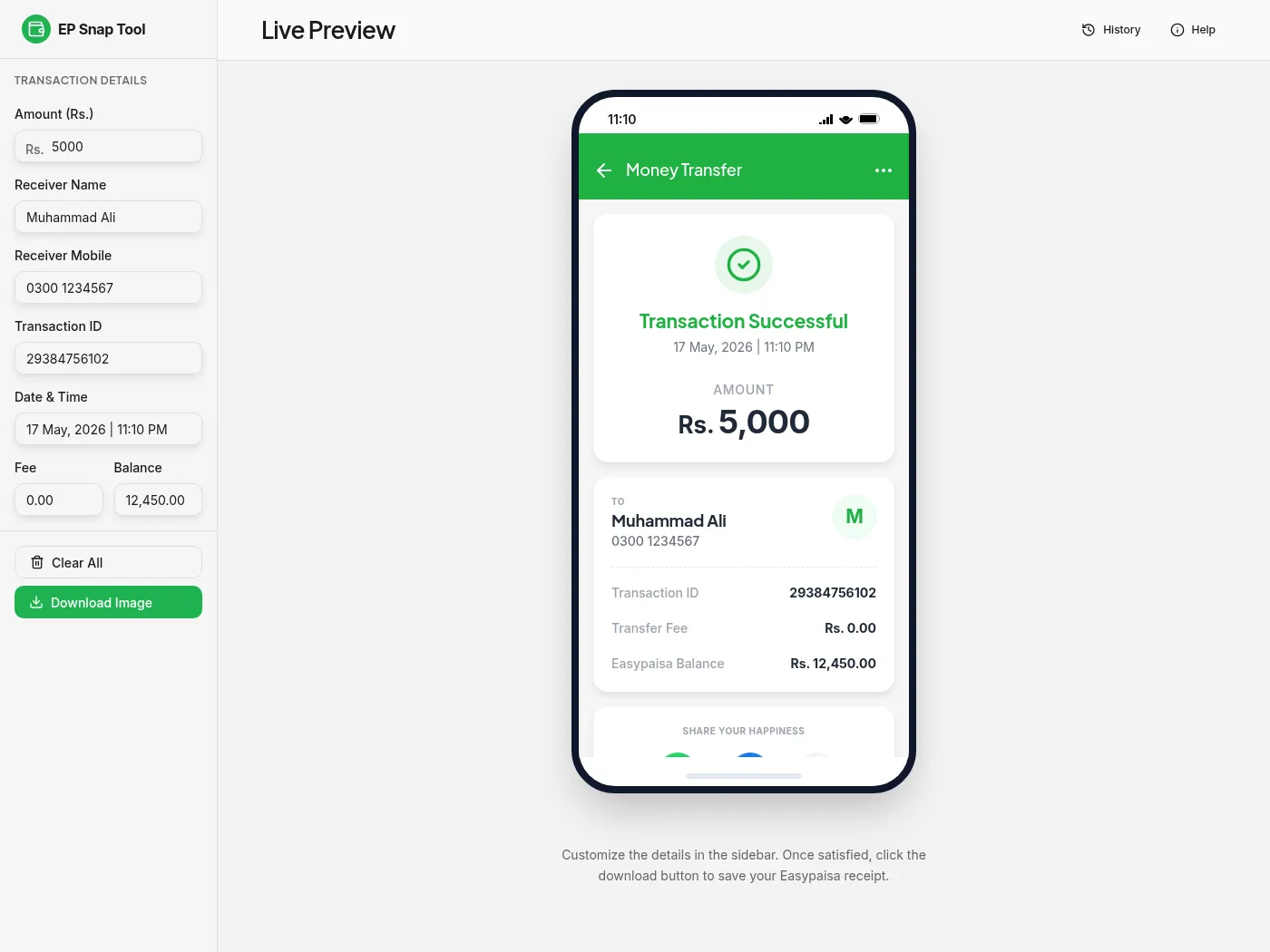 Easypaisa Snap Tool
