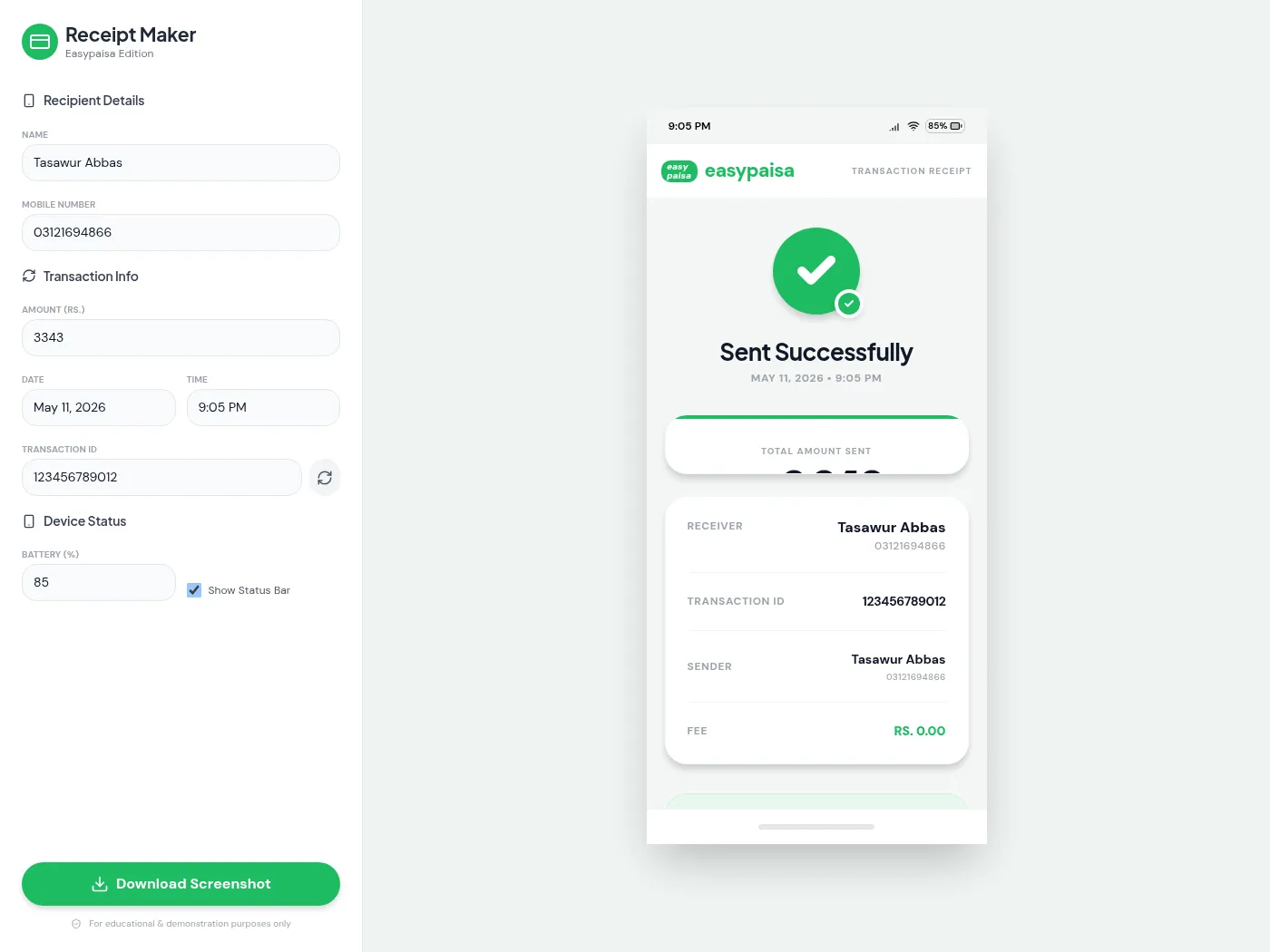 Payment Screenshot Generator