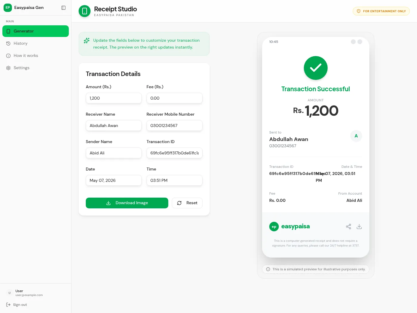 Easypaisa Screenshot Gen