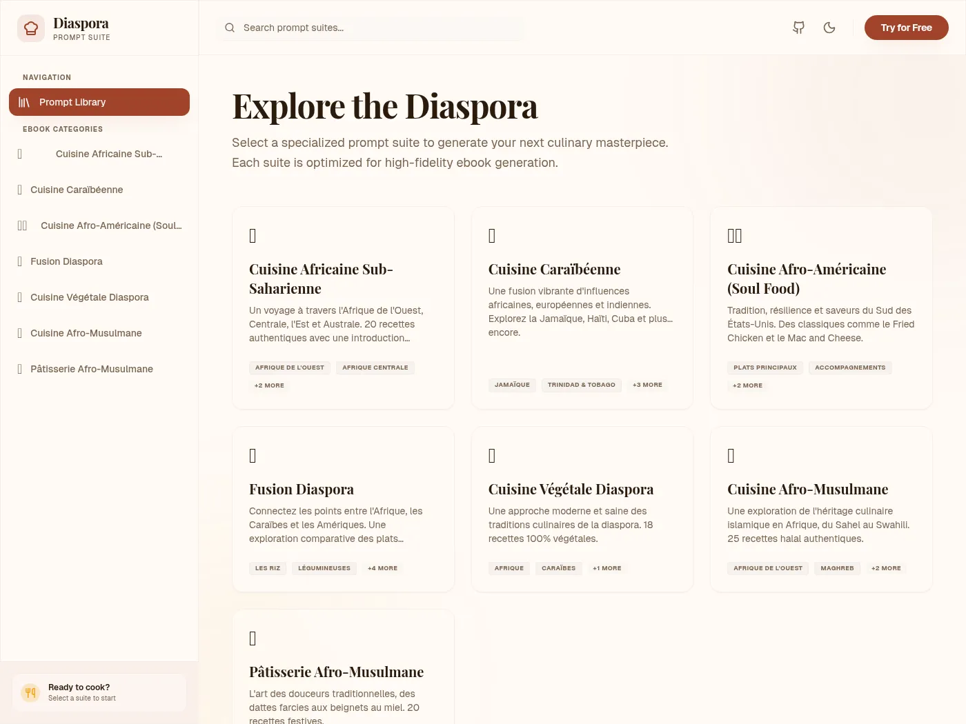 Diaspora Recipe Prompt Suite