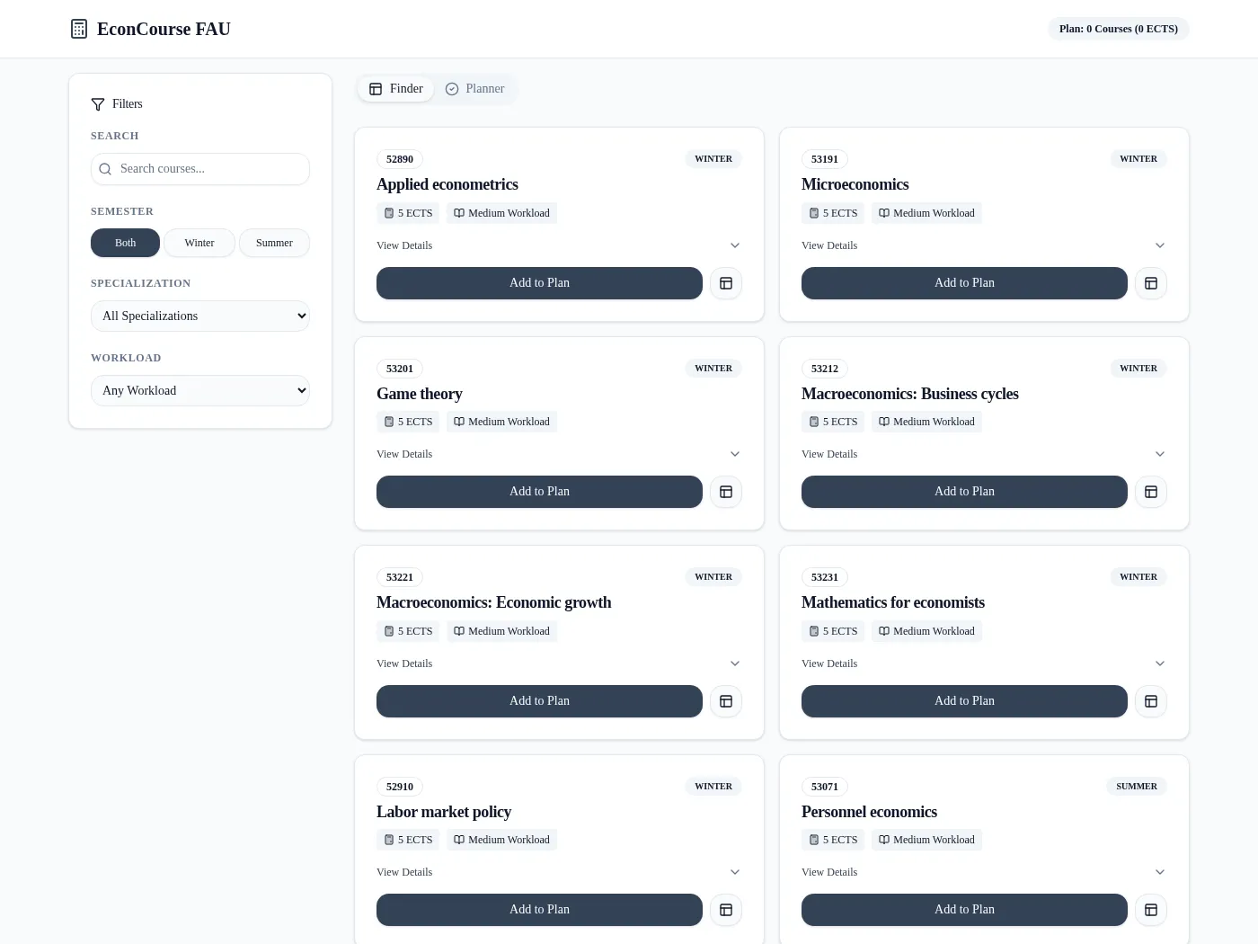 EconCourse Planner
