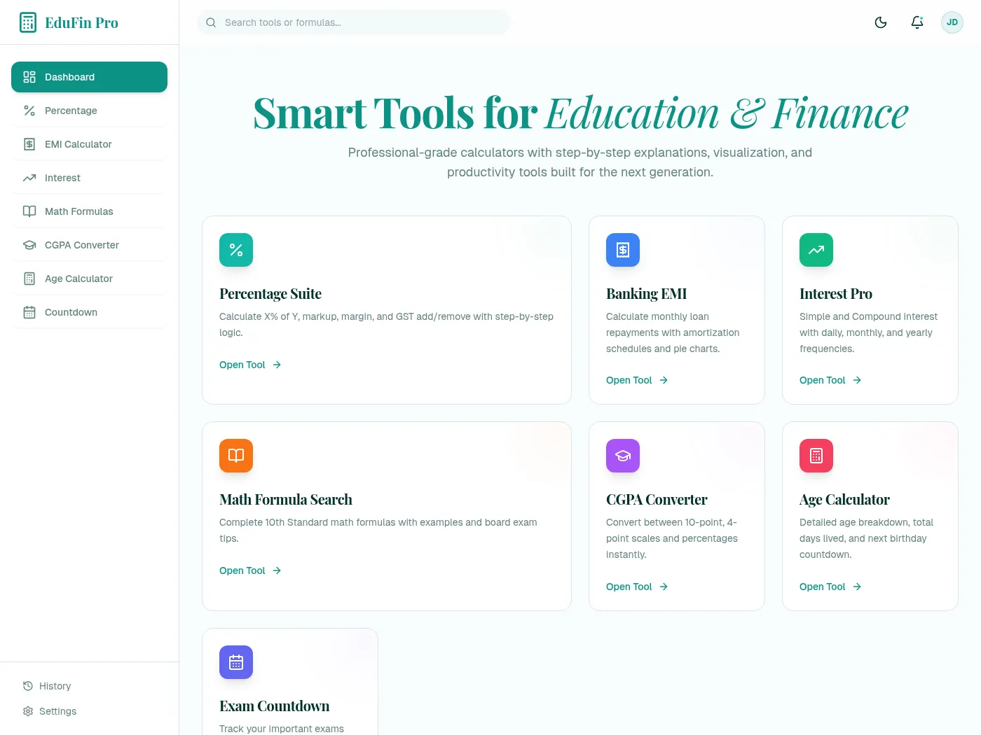 EduFin Pro Calculators Hub
