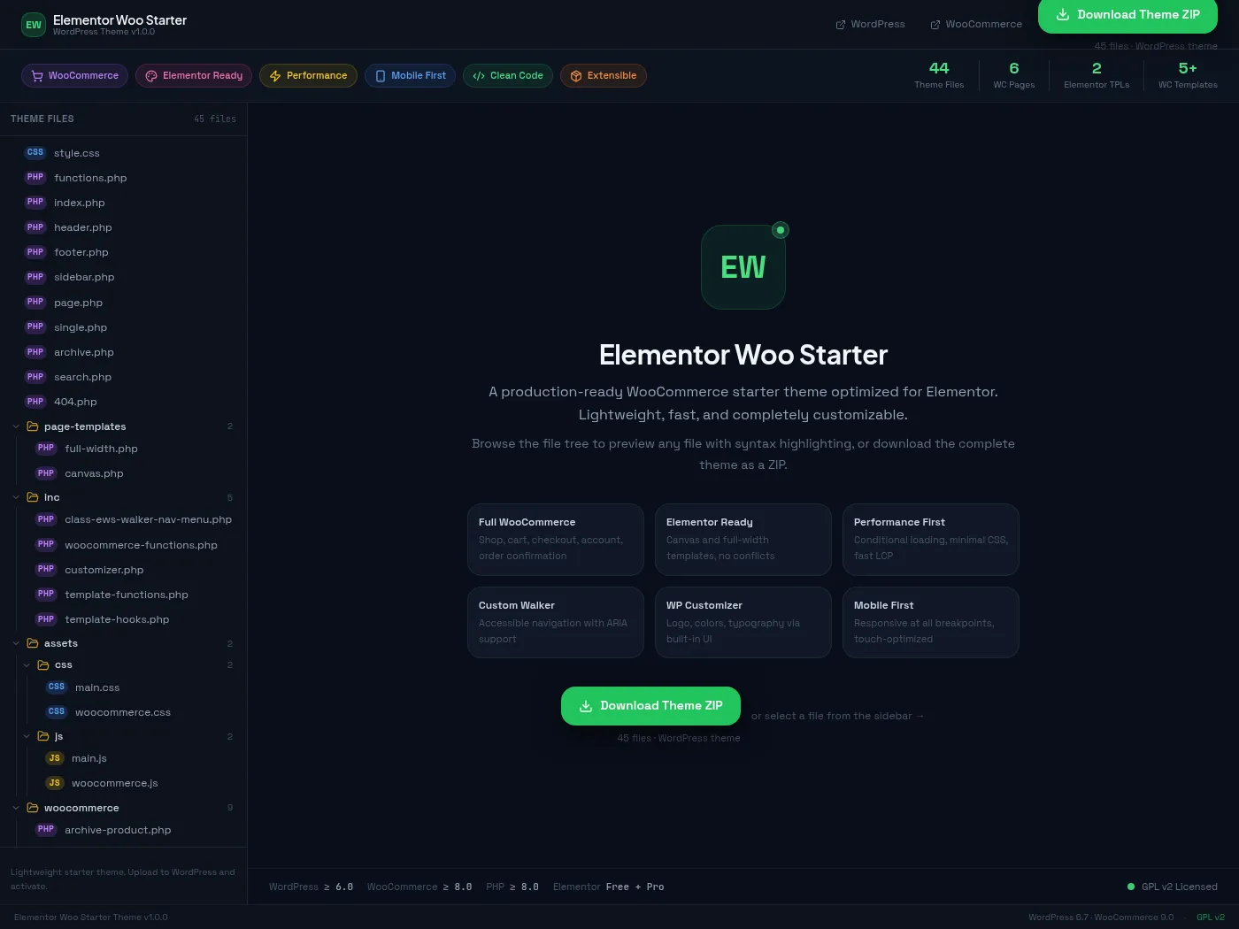 Elementor Woo Starter Theme