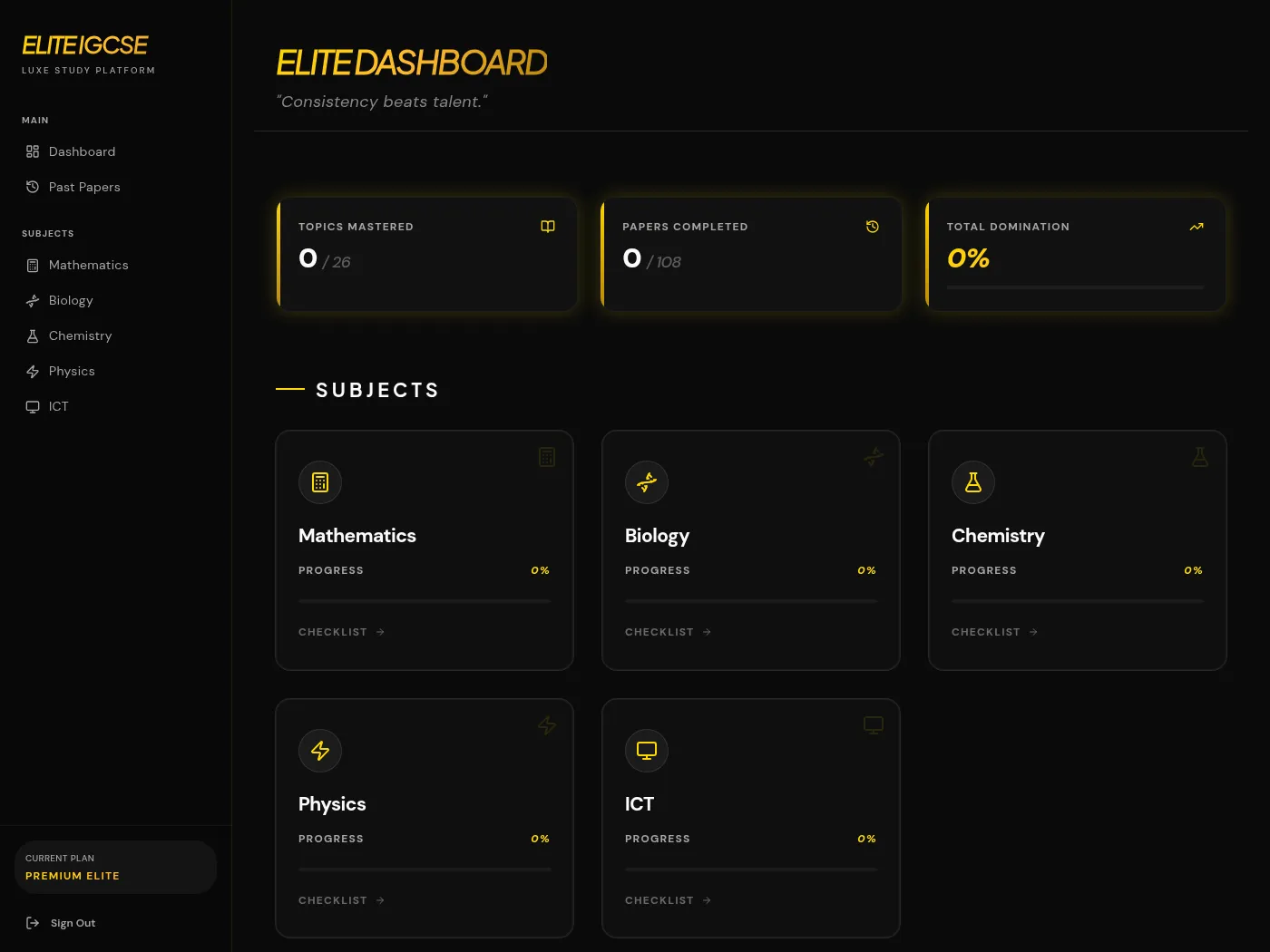 Elite IGCSE Dashboard