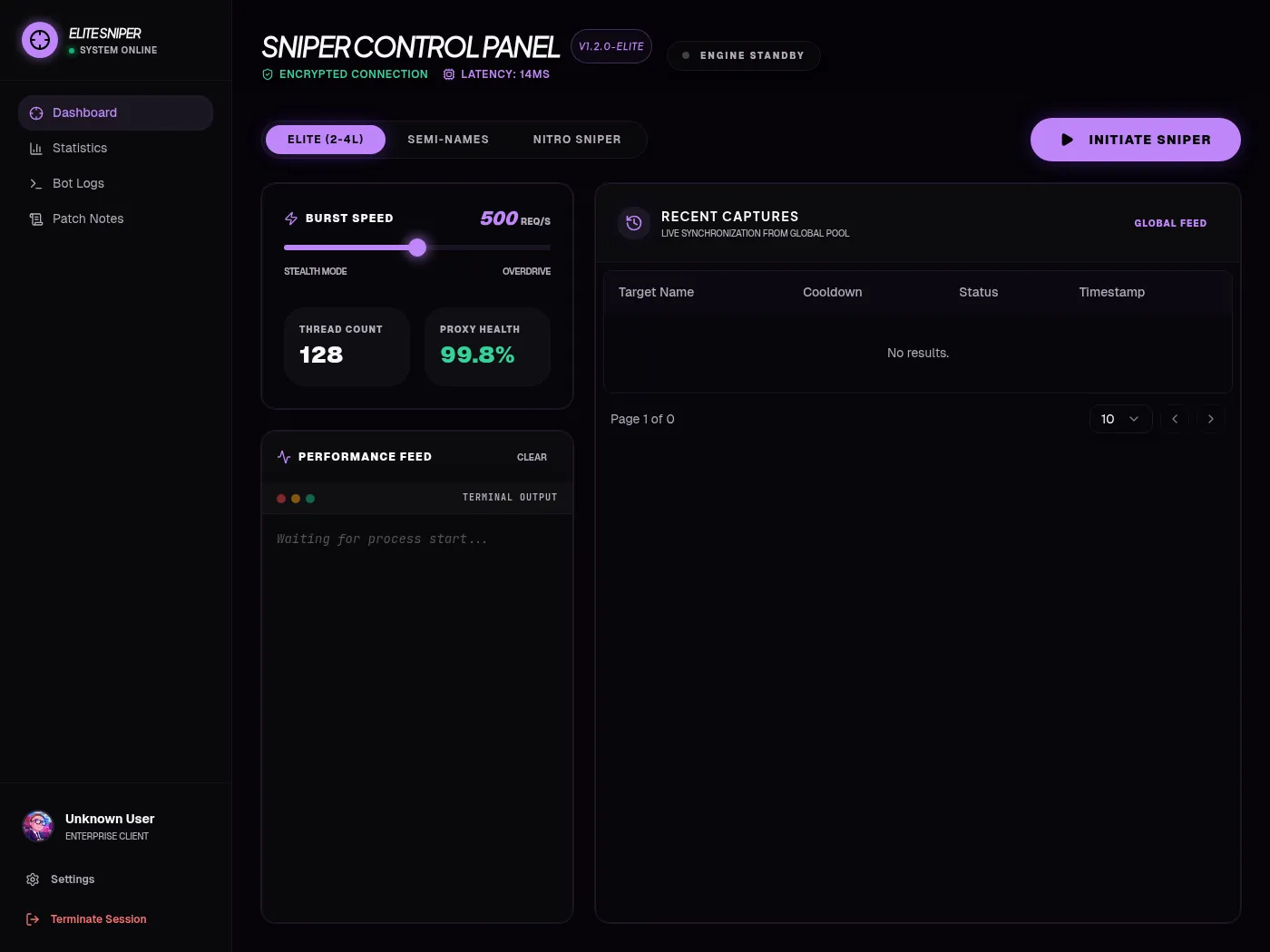 Elite Discord Sniper Dashboard