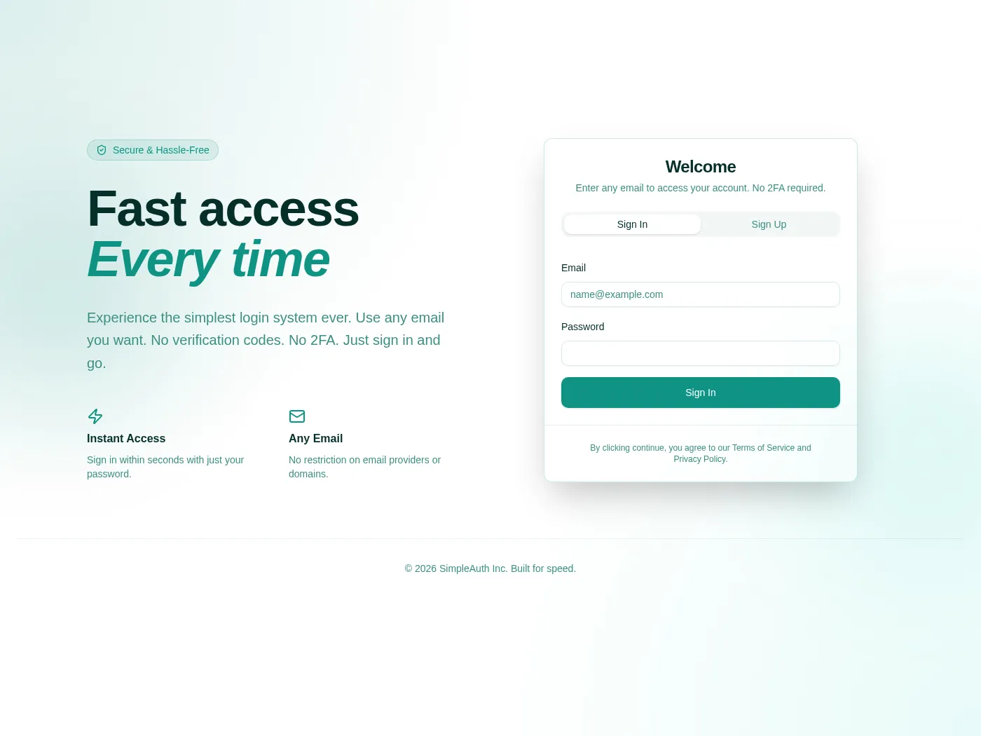 Simple Email Login Site