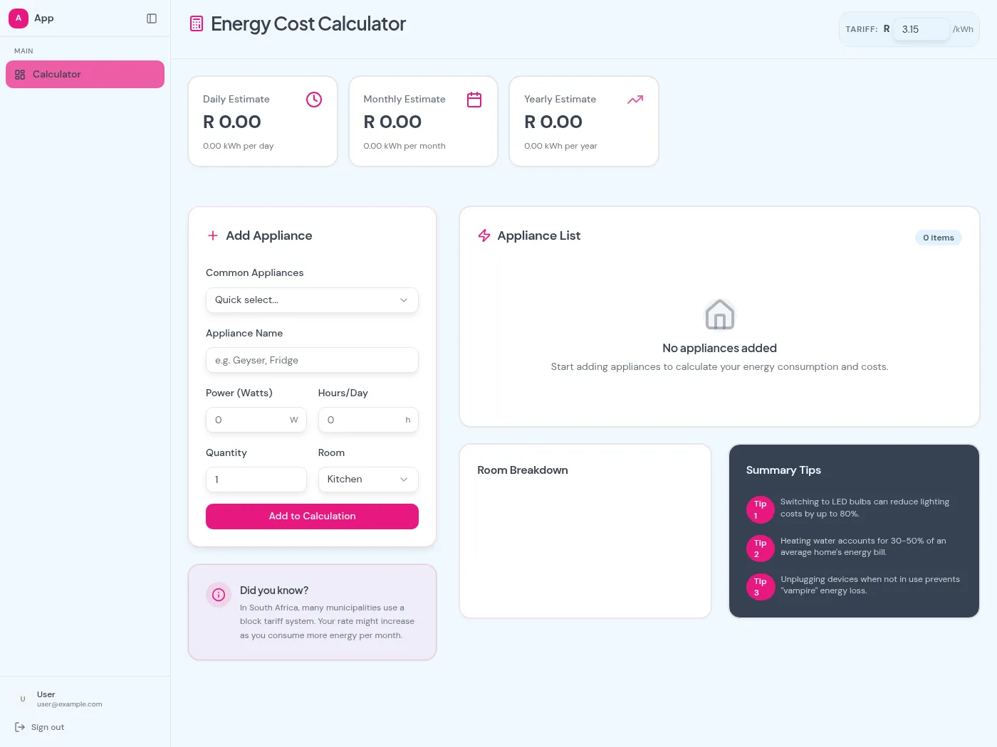 Energy Cost Calculator SA