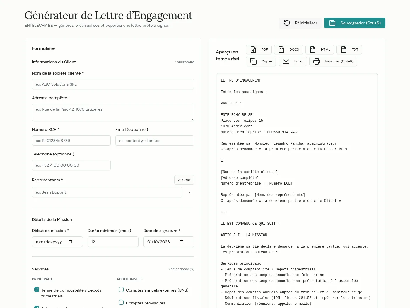 Lettre Engagement Generator