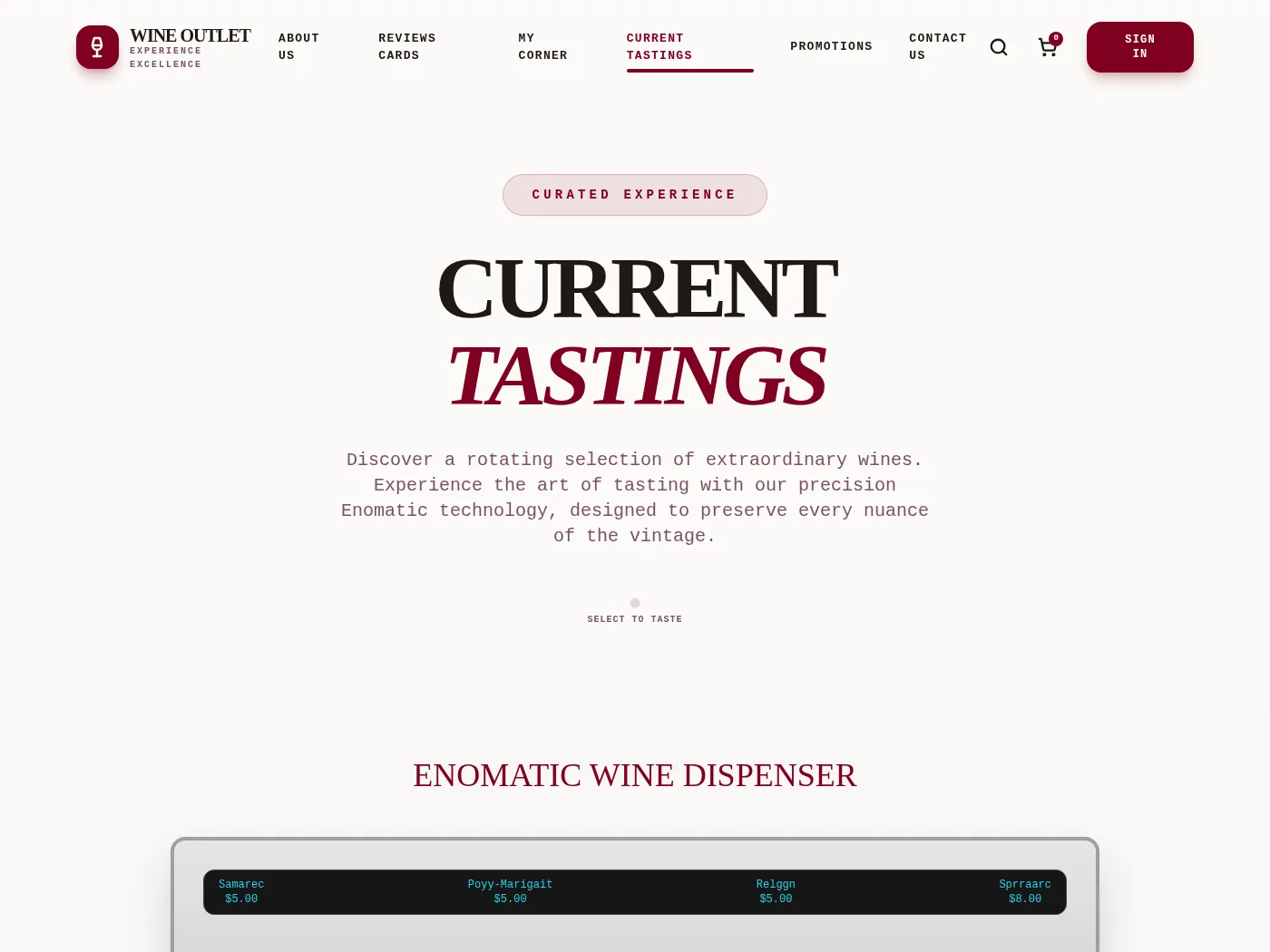 Enomatic Wine Tasting UI