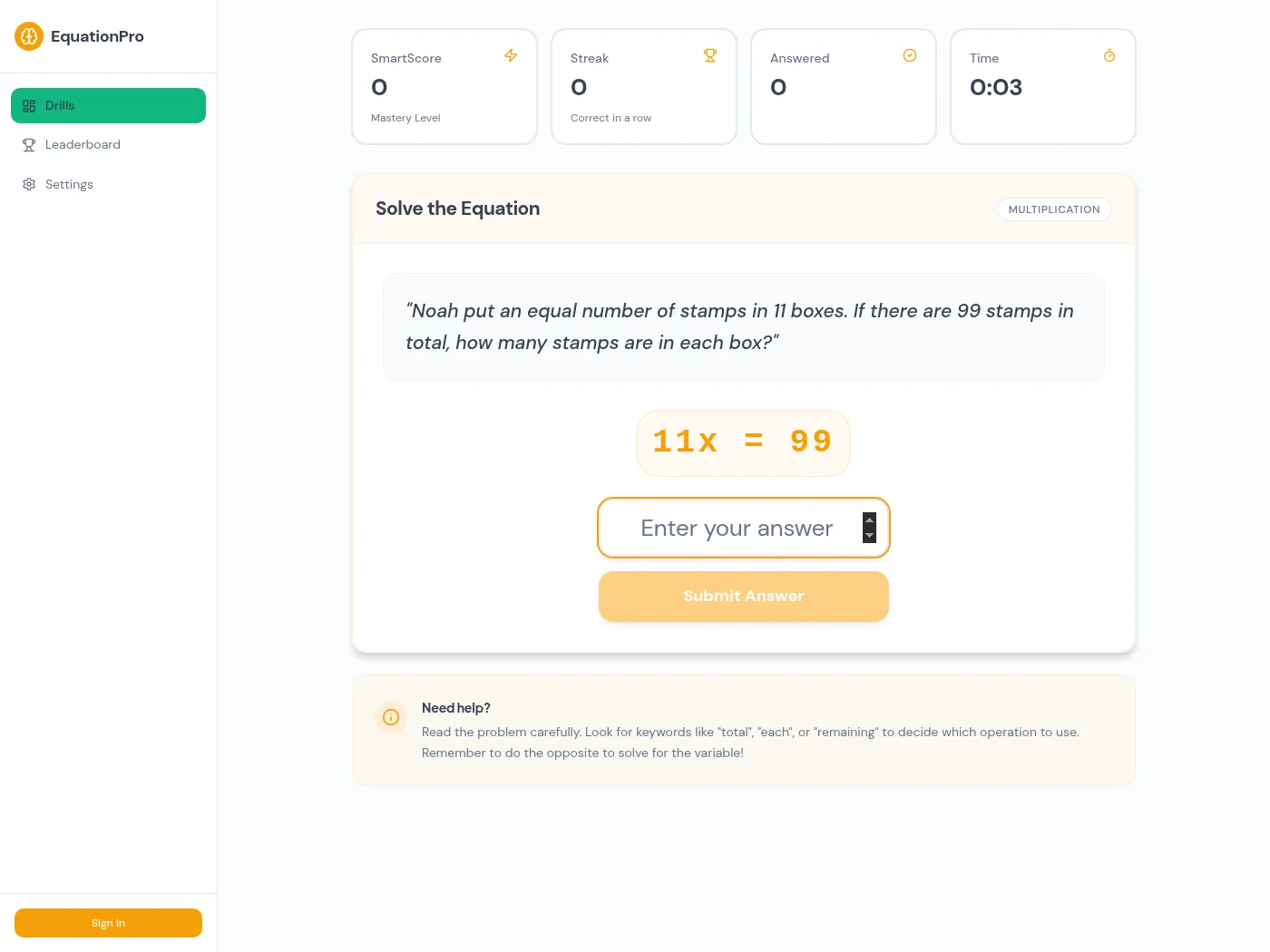One-Step Equations Trainer