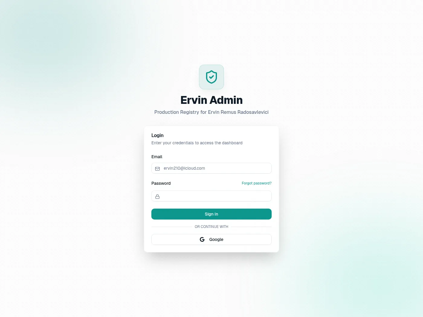 Ervin Admin Dashboard