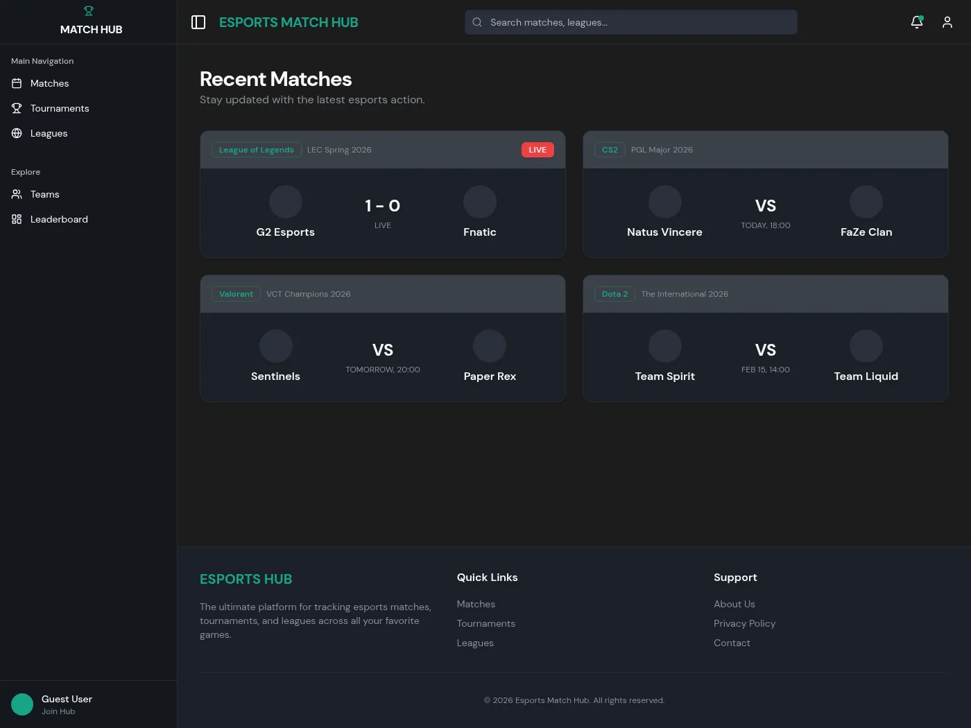 Esports Match Hub