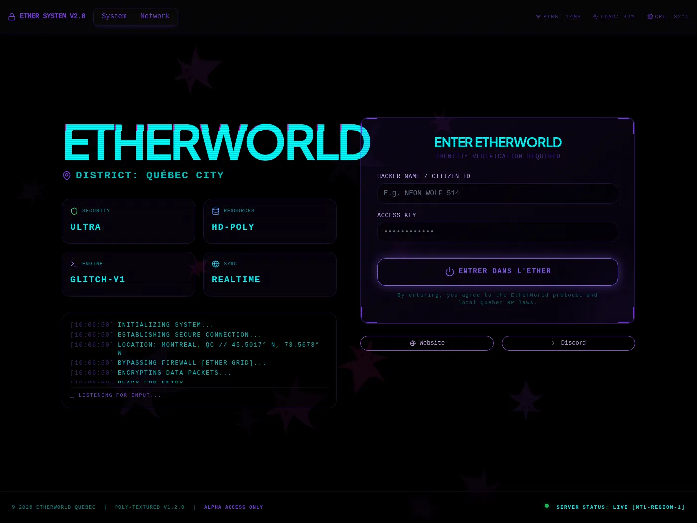 EtherWorld Retro Menu