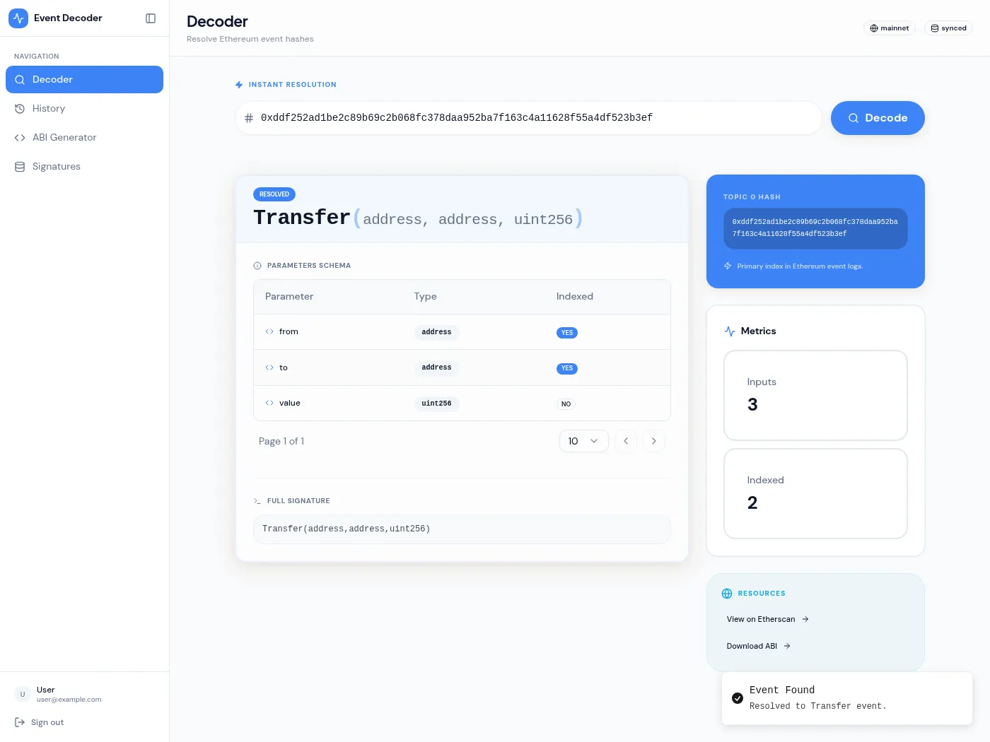 Event Decoder DApp
