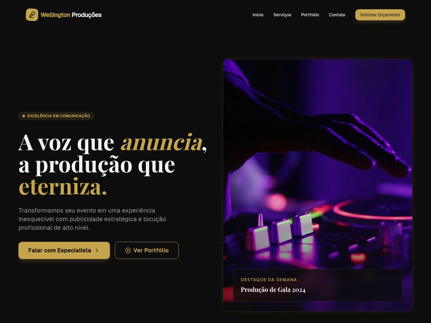 Wellington Eventos Landing