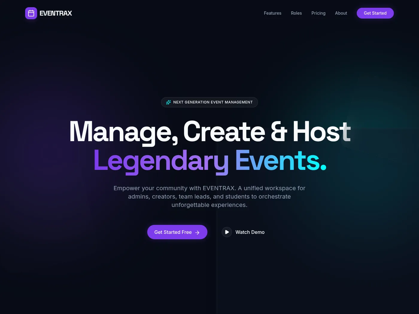 Eventrax Landing Page