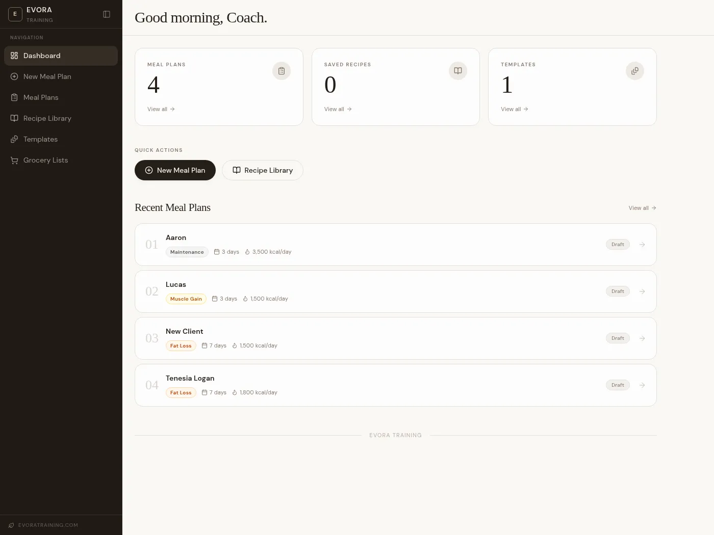 Evora Meal Plan Builder