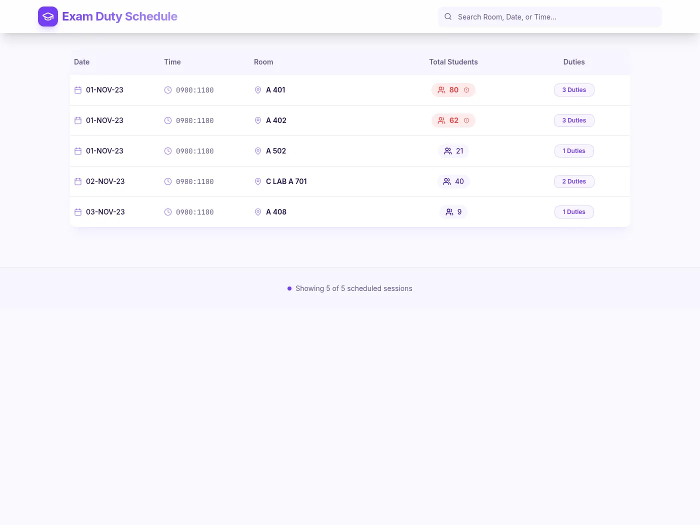 Exam Duty Dashboard