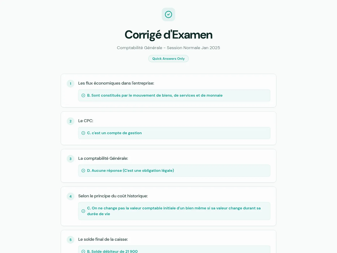 Exam Quick Answers
