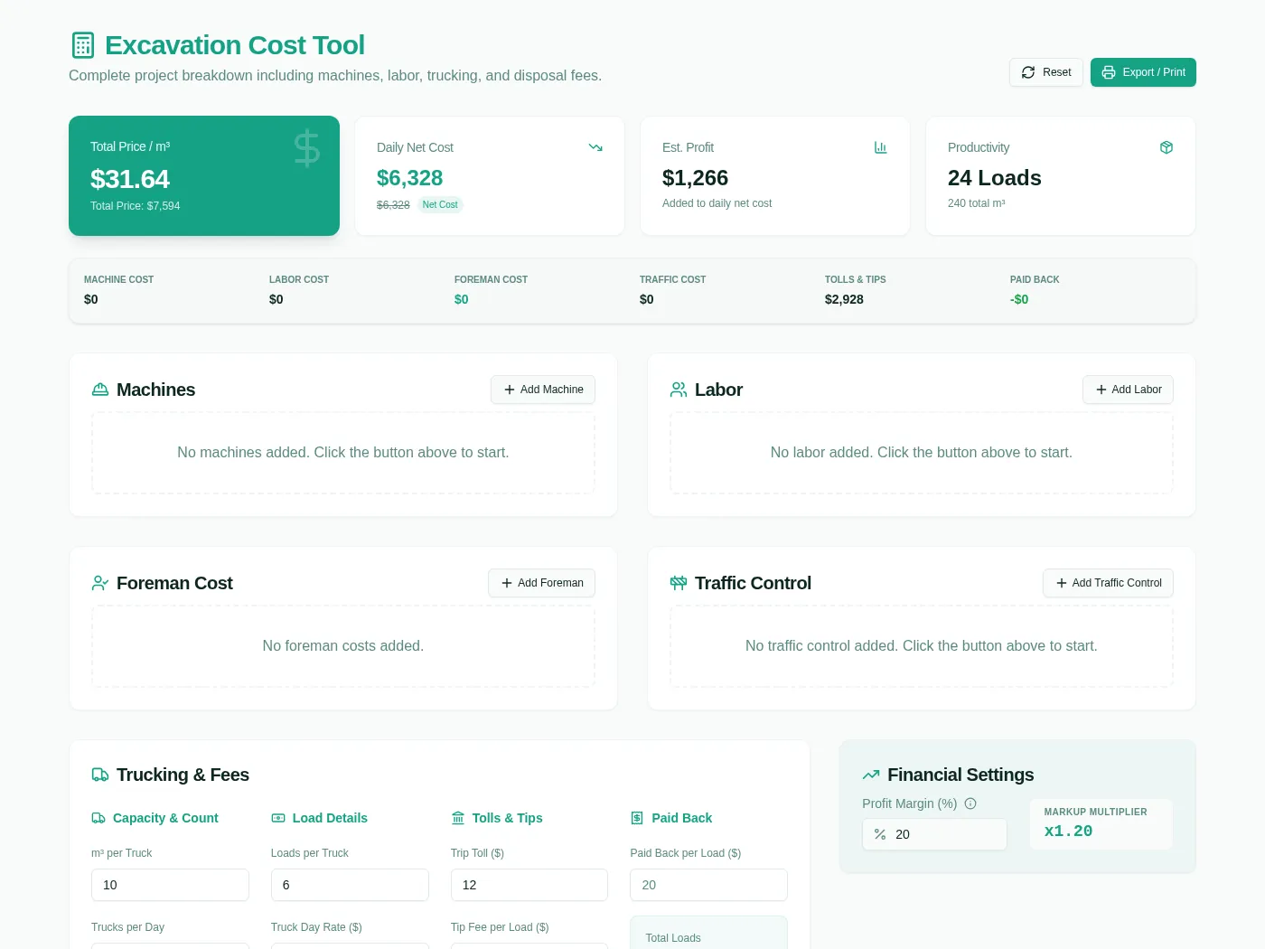 Excavation Cost Calculator