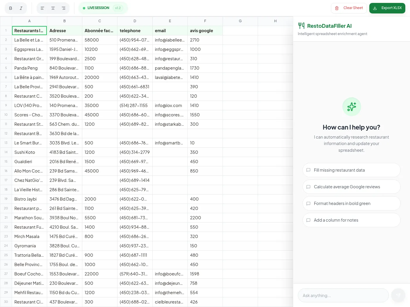 Restaurant Data Filler