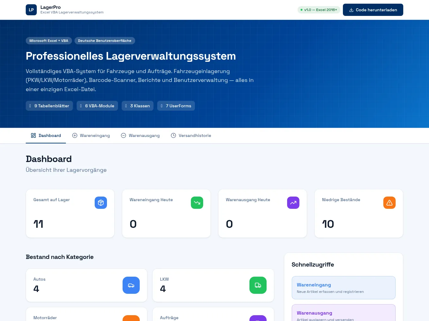 LagerPro Excel System