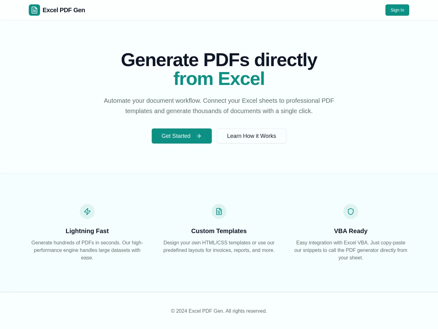 PDF Generator for Excel