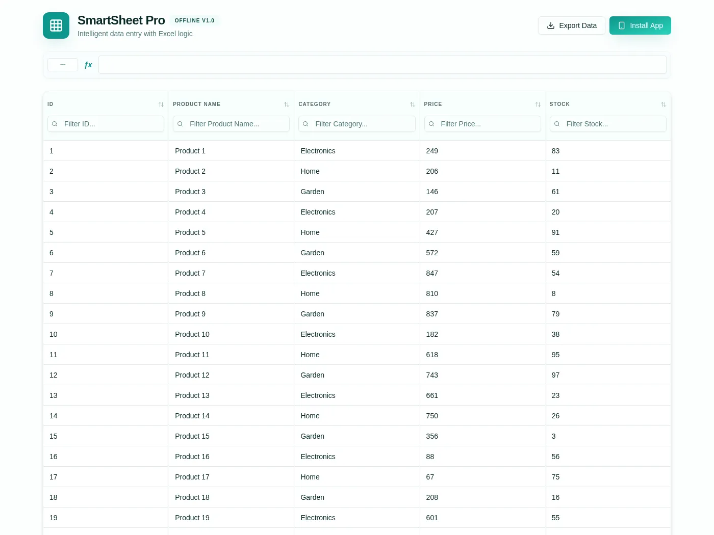 Smart Excel Field UI