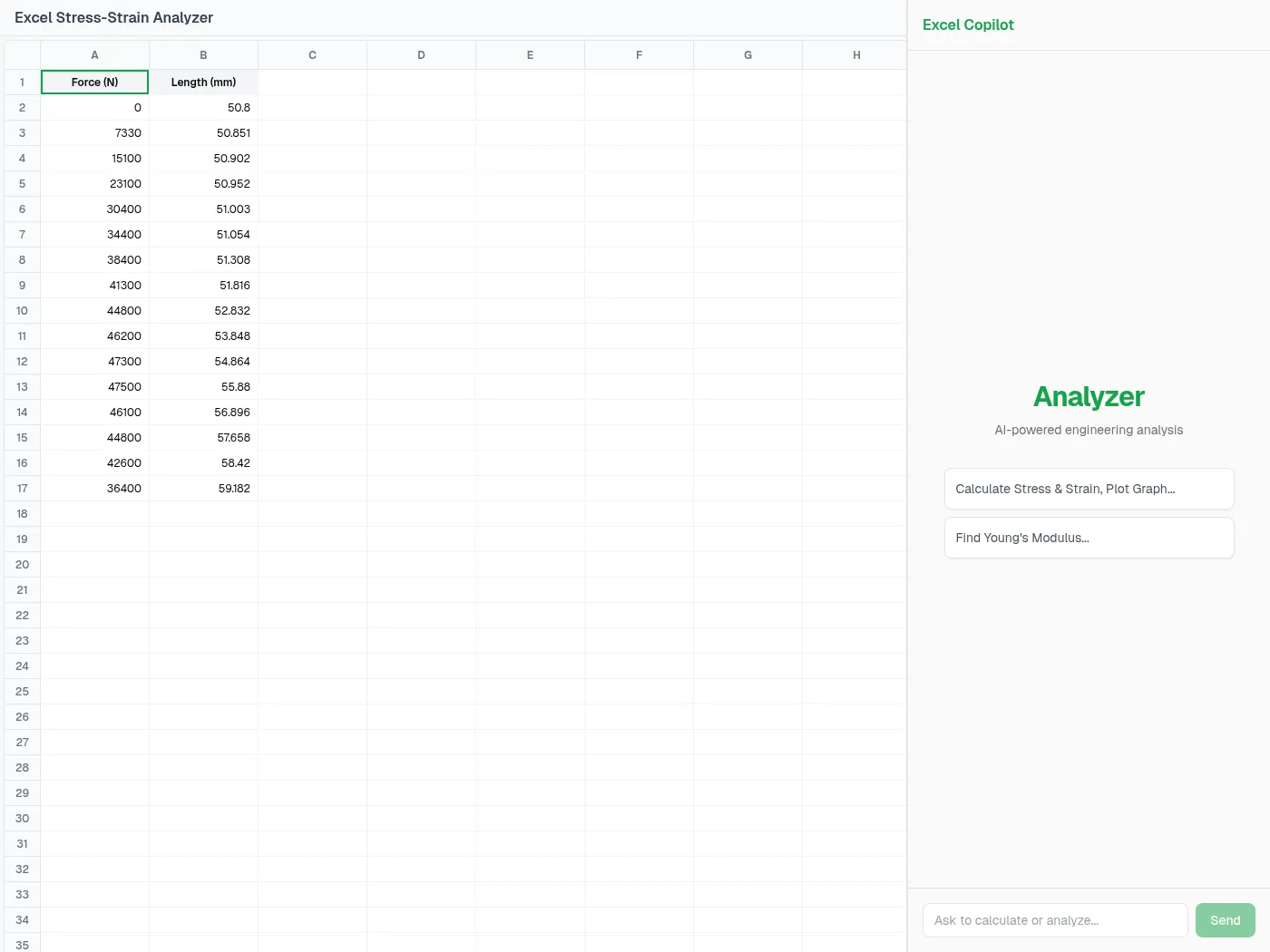 Excel Stress-Strain Analyzer