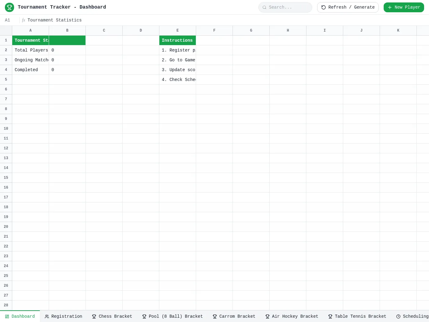 Excel Tournament Tracker