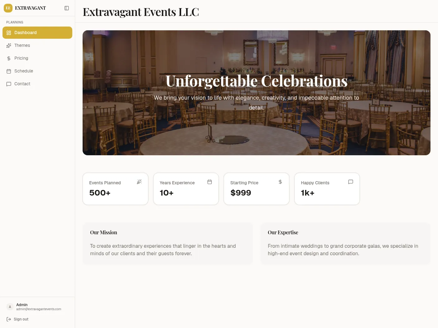 Extravagant Events Website