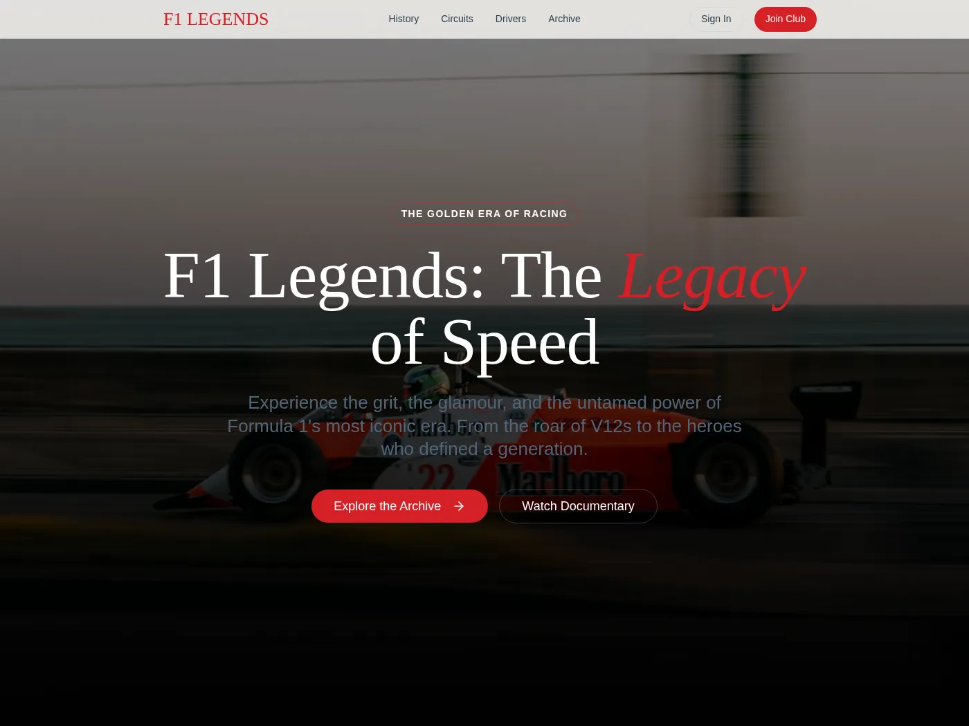 F1 Racing Landing Page