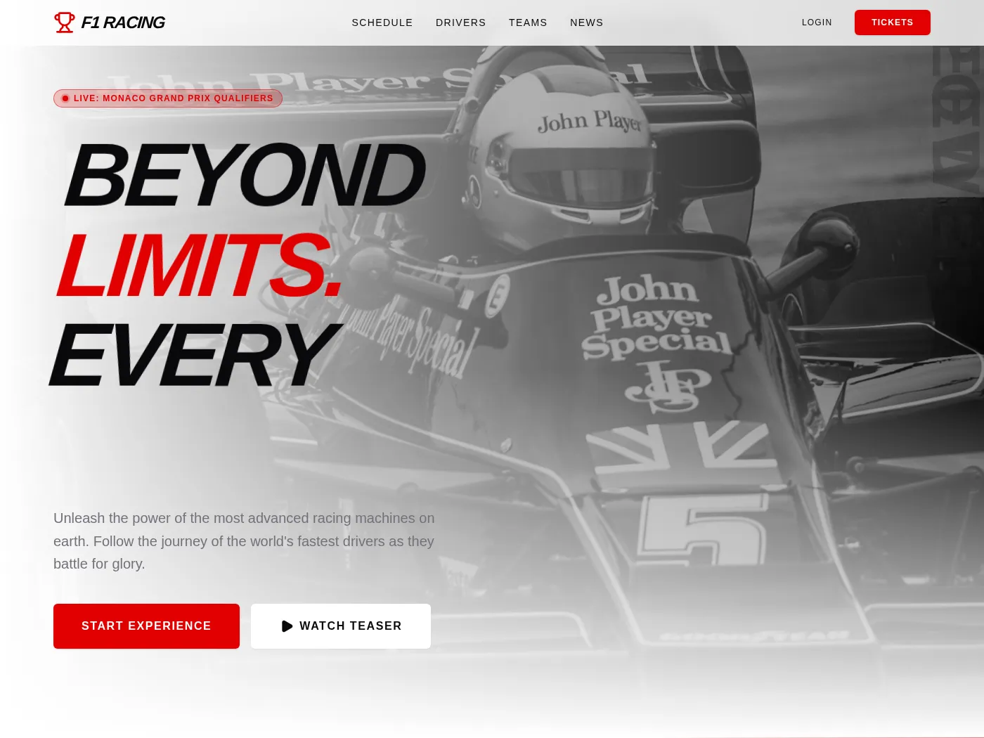F1 Racing Landing Page