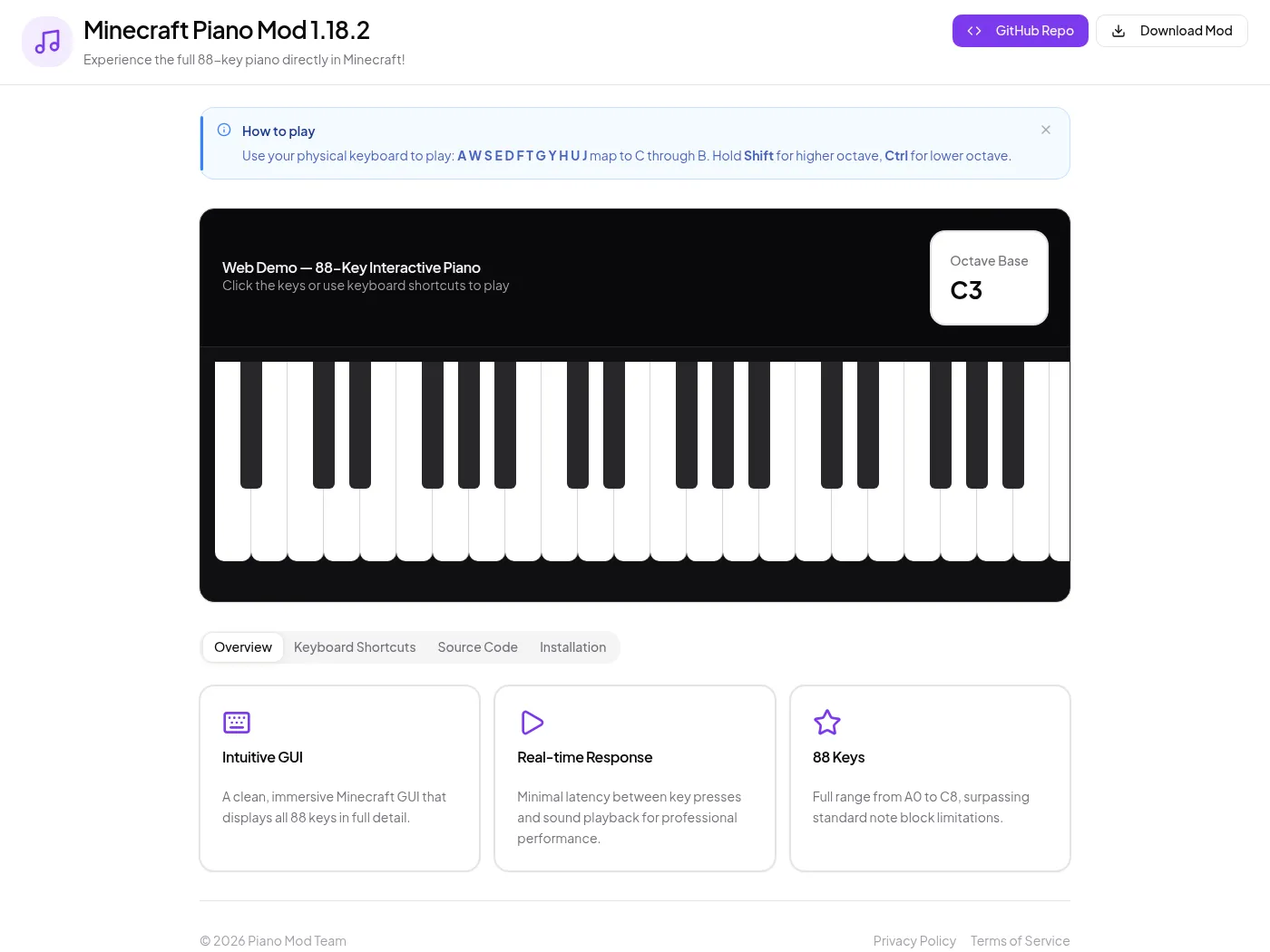 Minecraft Piano Mod