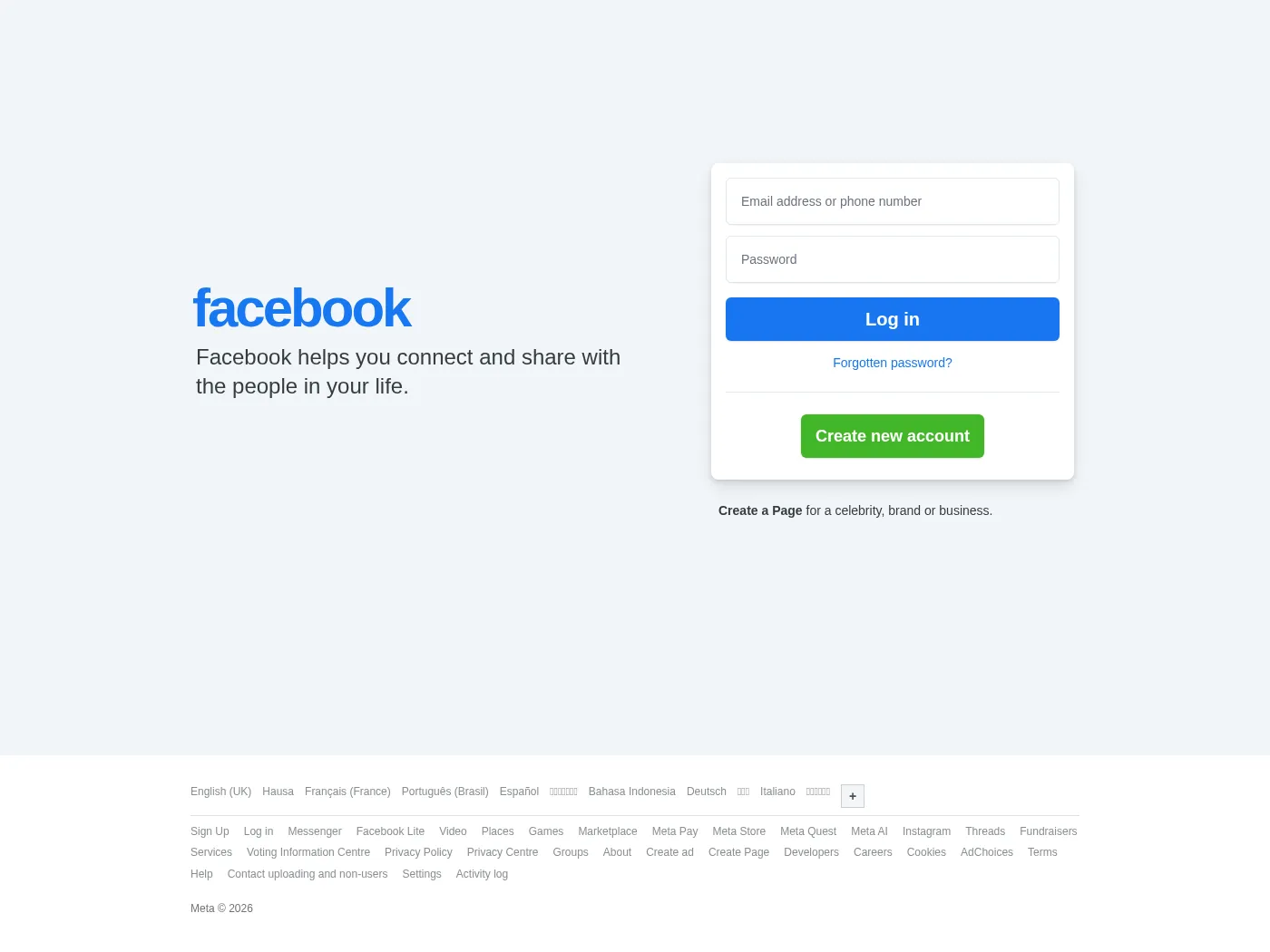 Facebook Auth Page Clone
