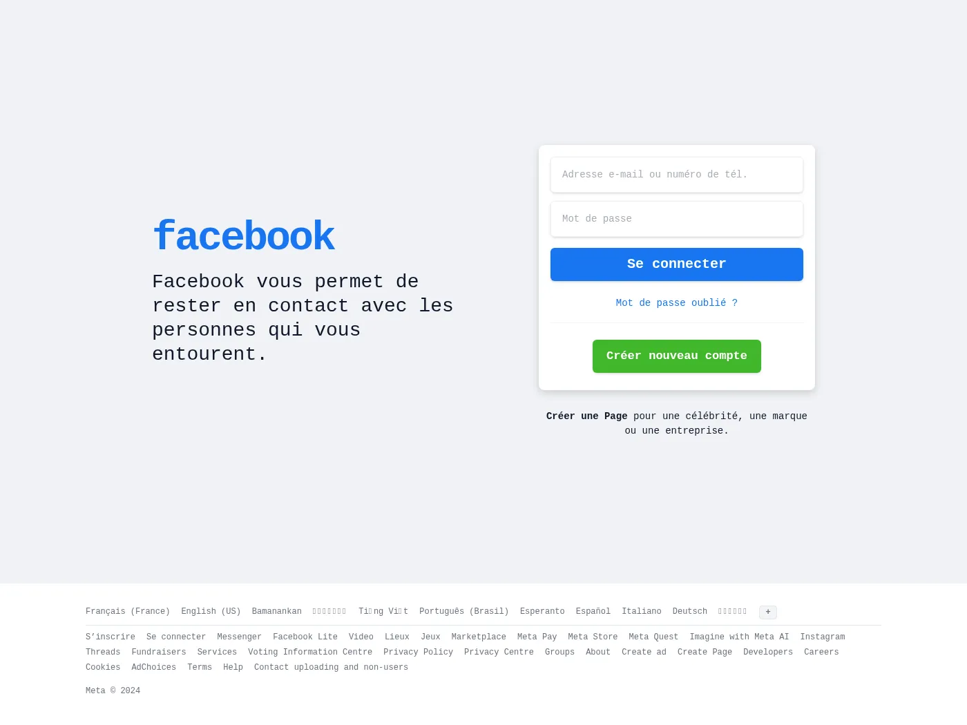Facebook Login Page