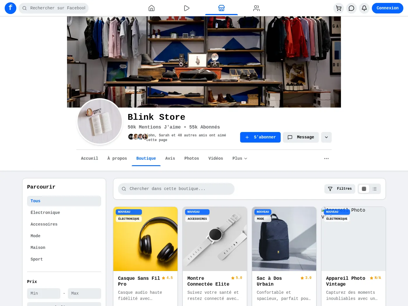 Facebook Shop Page