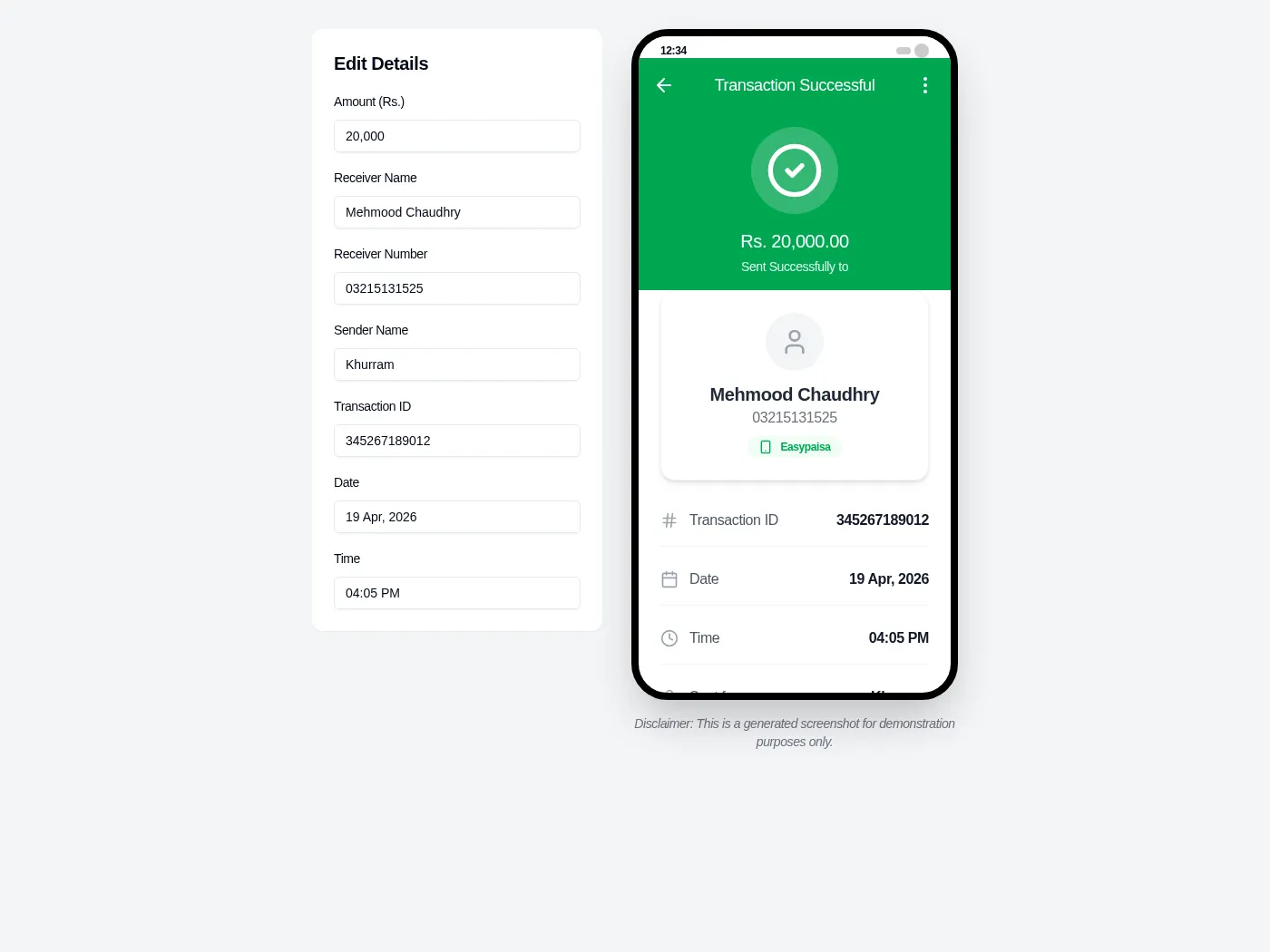 Fake Easypaisa Screenshot Generator (Remix)