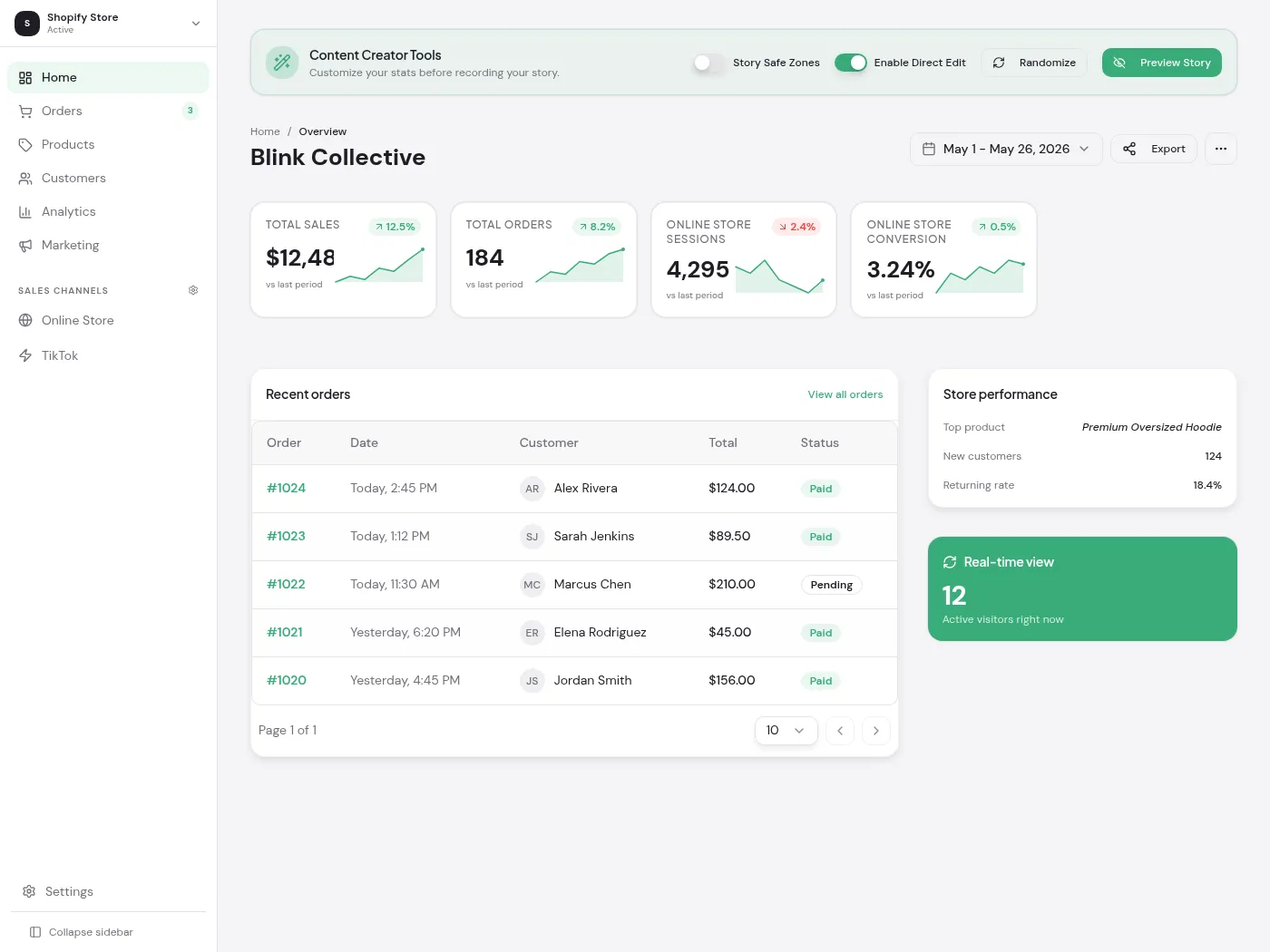 Shopify Story Dashboard