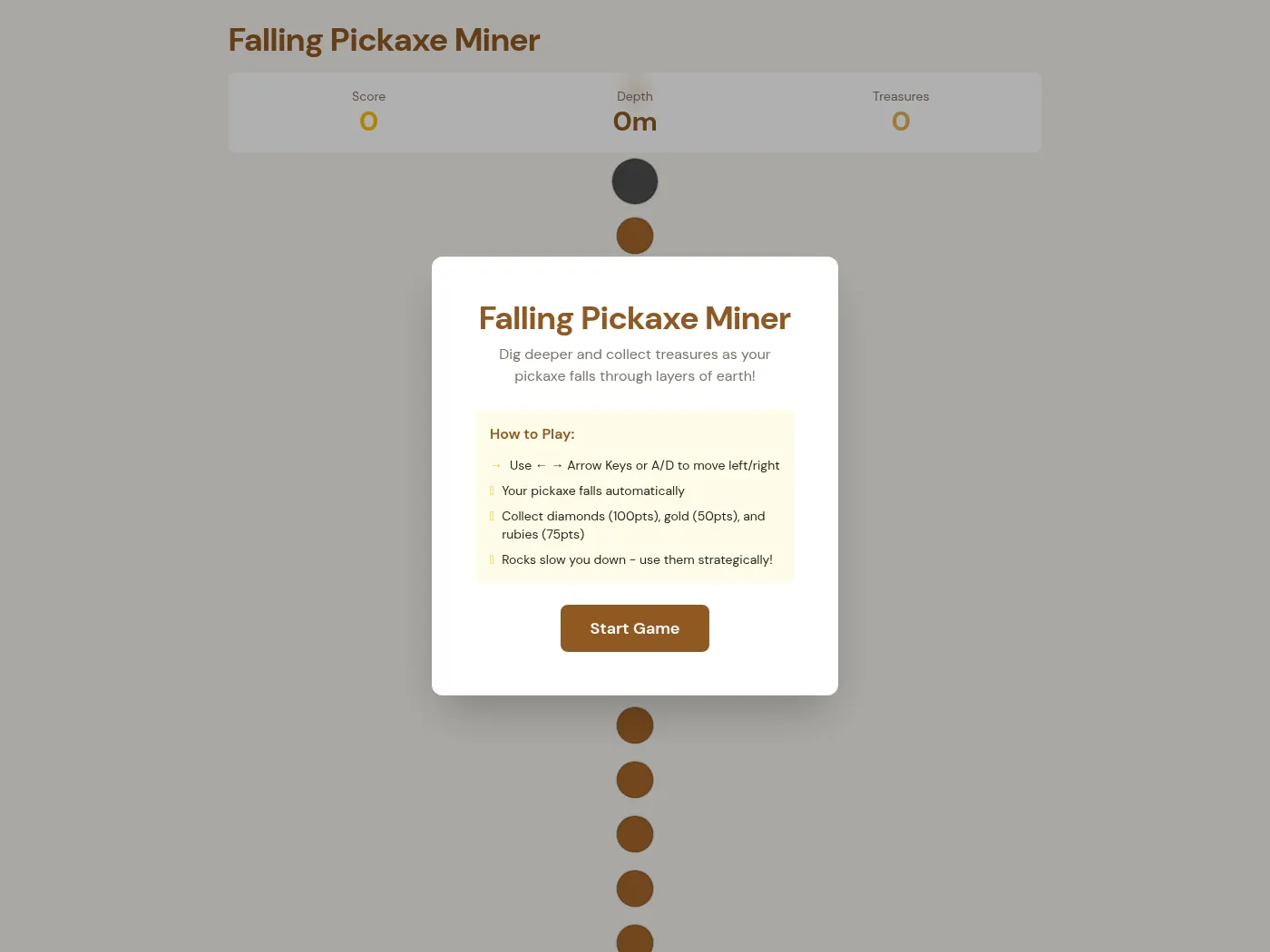 Falling Pickaxe Game