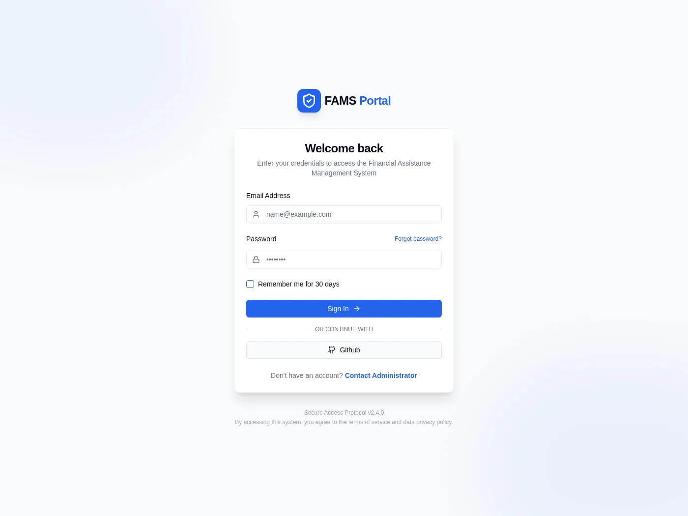 FAMS Login Portal