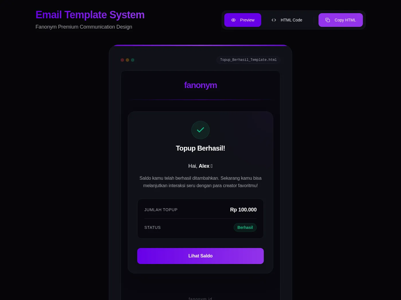 Fanonym Email Template